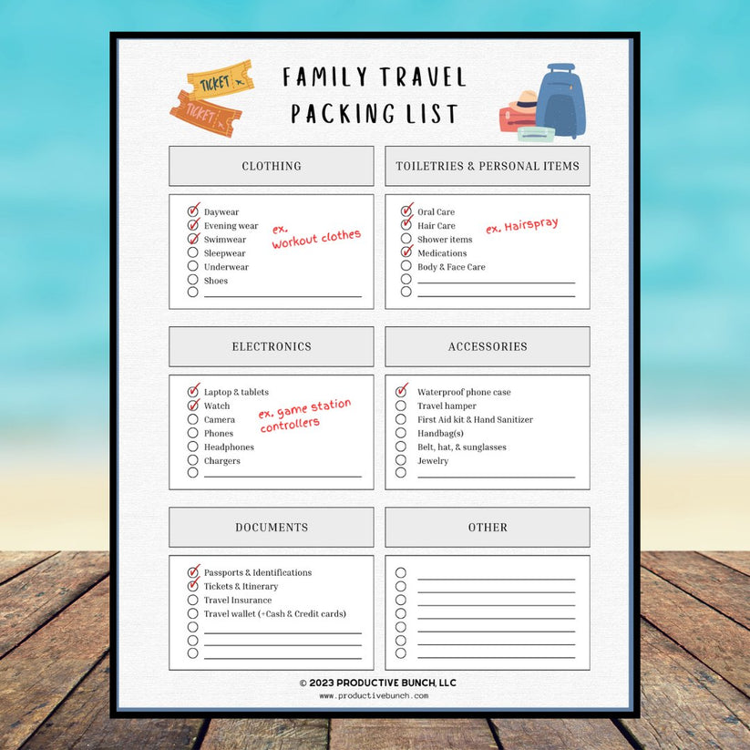 Family Travel Packing List Pad: Simplify Your Journey – Productive Bunch