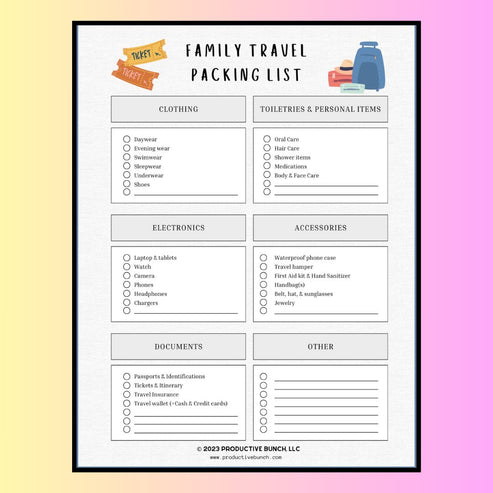 Family Travel Packing List Pad: Simplify Your Journey – Productive Bunch