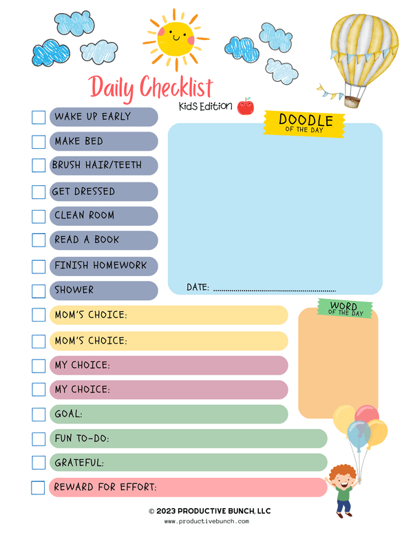 Daily Checklist Kids Edition: Empower Your Kids with Productivity ...